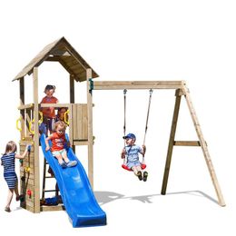Fungoo Spielturm &raquo;CAROL 2&laquo; mit Schaukel & Rutsche, Kletterwand, FSC - sch&uuml;tzt Wald braun Holz, Metall, Polyethylen