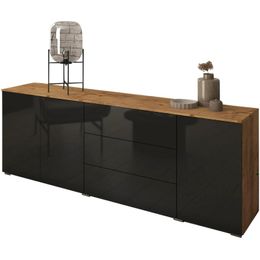 Inosign Sideboard »PARIS« 1 Stk. tlg. Moderne 190cm breite grifflose Kommode, vielseitig einsetzbar kastanien Breslau/ schwarz Hochglanz