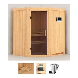 Karibu Sauna »Tomke« Set, Ofen 3, 6 kW Bio-Ofen externe Strg. easy naturbelassen