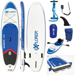EXPLORER SUP-Board »Hybrid 10.6 Doppelkammer Komplettset« mit Paddel, Kajaksitz, Pumpe, Fangleine, Packsack blau/weiß