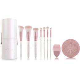 Luvia Cosmetics Damen Kosmetikpinsel-Set &raquo;Prime Vegan Candy&laquo; Mit 7 Pinseln aus Nurai-Haar, Schwamm und Reinigungsmatte, vegan. rosa