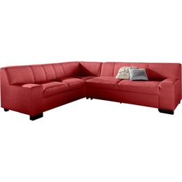 DOMO collection Ecksofa »Norma Top, elegant und modern, flache Armlehnen, L-Form« wahlweise mit Bettfunktion rot