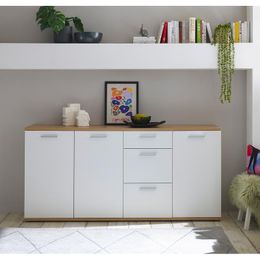 HBZ-MEBLE HBZ Kommode &raquo;BC1035 wei&szlig; matt, BxHxT 180x86x38 cm&laquo; Sideboard mit 3 T&uuml;ren, 3 Schubk&auml;sten, 2 Einlegeb&ouml;den wei&szlig; Holzwerkstoff