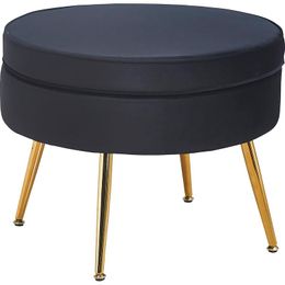 Salesfever Polsterhocker &raquo;Calm Gepolsterter Hocker mit Charme&laquo; mit hohem Sitzkissen gold Metall, Samt (100% Polyester)