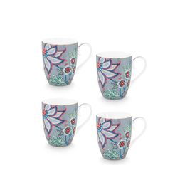 PIP Studio Becher »Flower Festival« Kaffeetassen im 4er Set, Blumenfest, 450 ml blau