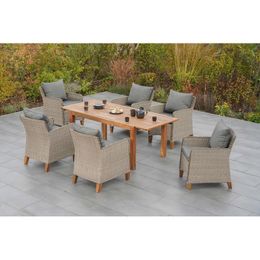 Merxx Garten-Essgruppe &raquo;Avellino&laquo; 7 Stk. tlg. inkl. Auflagen beige Aluminium, Kunststoff, Massivholz