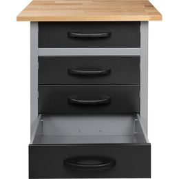 ONDIS24 Werkbank &raquo;Bernd&laquo; Set, h&ouml;henverstellbar, 4 Schubladen, ca. 60x60x85 cm schwarz Edelstahl