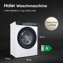 Haier Waschmaschine &raquo;HW70-B14929&laquo; 7 kg 1400 U/min 7 kg, 1400 U/min, Fl&uuml;sterleiser Motor, Antibakterielle Technologie wei&szlig; Endzeitvorwahl bis zu 24h