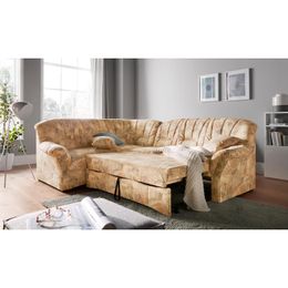 DOMO collection Ecksofa &raquo;Bahia, zeitlos und elegant, bequeme Armlehnen, L-Form&laquo; wahlweise mit Bettfunktion beige Luxus-Microfaser (100% Polyester), 