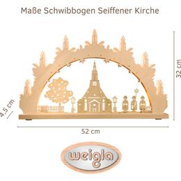 Weigla Schwibbogen &raquo;Seiffener Kirche, Lichterbogen aus Holz, NATUR, Made in Germany&laquo; 1 Stk. Erzgebirge garantiert, Weihnachtsdeko Innen, 