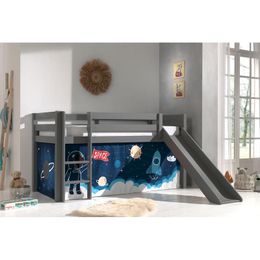 Vipack Spielbett &raquo;Pino, Kiefer massiv, mit Rolllattenrost u. Textil-Set, Made in Europe&laquo; B/H/T ca. 210x114x218cm, mit Absturzschutz, Leiter und Rutsche, 