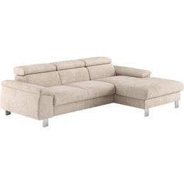 COTTA Ecksofa &raquo;Komaris L-Form, B: 244 cm&laquo; mit Kopfteilverstellung, optional Bettfunktion, Bettkasten & Licht grau 100% Polyester