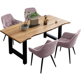 Salesfever Essgruppe &raquo;Esszimmerausstattung aus Holz und Metall&laquo; rosa Massivholz, Metall, Polyester