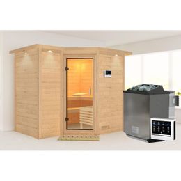 Karibu Sauna »Sanna 2« Set, Ofen 9 kW Bio externe Strg easy naturbelassen