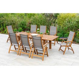 Merxx Garten-Essgruppe &raquo;Acapulco&laquo; 9 Stk. tlg. 8 Klappsessel, ausziehbarer Tisch grau FSC -zertifiziertes Massivholz, Polyester