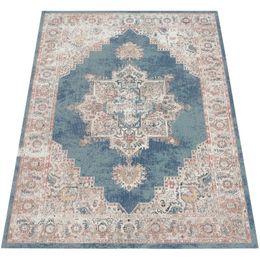 Paco Home Teppich »Torres 275« rechteckig 8 mm Höhe Kurzflor, Orient-Optik, Vintage Design, In- und Outdoor geeignet blau Obermaterial: 100%...
