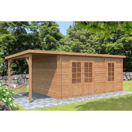 Palmako Gartenhaus &raquo;Ella&laquo; 13,1+3,9 m&sup2;, mit Anbaudach braun Massivholz