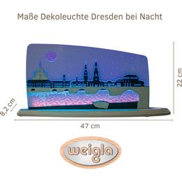 Weigla LED Dekolicht &raquo;Dresden bei Nacht, Holz & Acrylglas, BLAU-GRAU, Made in Germany&laquo; LED-Modul 1 Stk. Neutralwei&szlig; Erzgebirge garantiert, Dekolampe f&uuml;r 