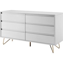 Salesfever Kommode &raquo;Bolton Design Sideboard mit Stauraum&laquo; Haarnadelbeine aus Metall mit Messinglegierung wei&szlig; MDF, Metall