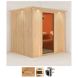 Karibu Sauna »Dima« Set, Ofen 3, 6 kW intgr. Strg naturbelassen