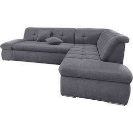 DOMO collection Ecksofa »Moric Luxus incl. Zierkissen B/T/H: 273/216/80 cm« XXL, L-Form, bis 140kg pro Sitzplatz belastbar, Ottomanen-Abschluss grau