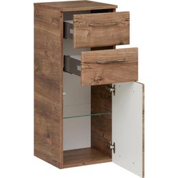 Unterschrank &raquo;Quickset Badschrank mit 1 T&uuml;r und 2 Schubladen, 35 cm breit&laquo; Badezimmer-Unterschrank inkl. T&uuml;rd&auml;mpfer, Griffe in Chrom Glanz braun 
