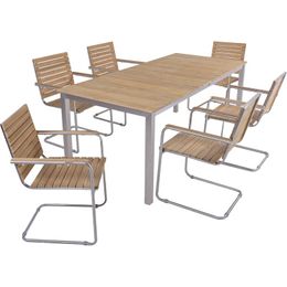 Garden Pleasure Garten-Essgruppe &raquo;, Tischgruppe &raquo;DALLAS/DENVER Set 05&laquo;&laquo; Set, 5 Stk. tlg. 4 St&uuml;hle (stapelbar), Tisch LxB: 200x90 cm beige Edelstahl, FSC -