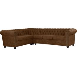 Home Affaire Chesterfield-Sofa &raquo;Rysum L-Form&laquo; Chesterfield-Optik, langer Schenkel links oder rechts braun Luxus-Microfaser Lederoptik (100% Polyester)
