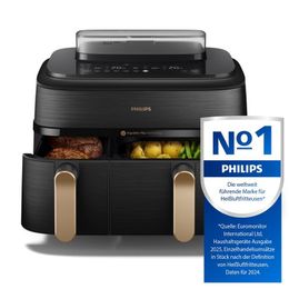 Philips Hei&szlig;luftfritteuse &raquo;NA552/00 Steam Airfryer 5000 Series Dual Basket 9L Kapazit&auml;t (3L+6L)&laquo; 2750 W mit Dampfgar-Funktion; Schwarz/Kupfer grau 