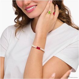 Thomas Sabo Damen Thomas Sabo Armband &raquo;Thomas Sabo x HARIBO Schmuck: Perlenarmband mit Goldb&auml;r&laquo; mit Kristallglas - mit S&uuml;&szlig;wasserzuchtperle rot
