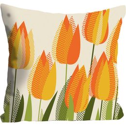 queence Dekokissen &raquo;Holli&laquo; mit orangenen Tulpen gr&uuml;n Polyester