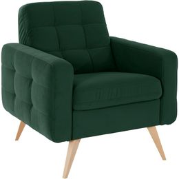 exxpo - sofa fashion Sessel &raquo;Nappa, Loungesessel, aktuelle R&uuml;ckensteppung, bequem und modern&laquo; hoher Holzfu&szlig; braun Samtvelours (100% Polyester);