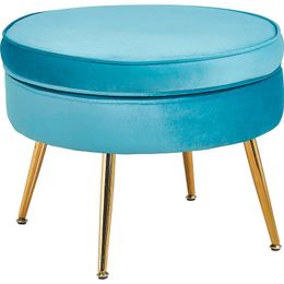Salesfever Polsterhocker &raquo;Calm Gepolsterter Hocker mit Charme&laquo; mit hohem Sitzkissen blau Metall, Samt (100% Polyester)