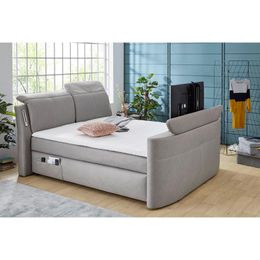 Jockenh&ouml;fer Boxspringbett &raquo;Movie Star in der Gr&ouml;&szlig;e 180x200cm&laquo; mit versenkbarem TV-Lift und Fernbedienung, verstellbare Kopfst&uuml;tzen grau Bezug Bett: Microfaser (