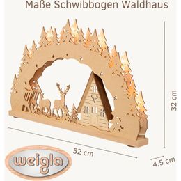Weigla Schwibbogen &raquo;Waldhaus, Lichterbogen aus Holz, NATUR-BRAUN, Made in Germany&laquo; 1 Stk. Erzgebirge garantiert, Weihnachtsdeko Innen, Weihnachtsbeleuchtung 
