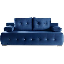 WERK2 Schlafsofa &raquo;Monaco Design Bettsofa, pflegeleichter Samtoptik Bezug, Breite 205cm&laquo; 2-Sitzer Schlafcouch mit Bettkasten & funkelnden Ziersteinchen
