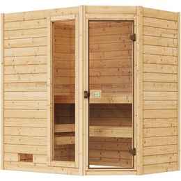 Weka Sauna &raquo;Massivholzsauna VALIDA Eck 1&laquo; Blockbohlen, moderne Ganzglast&uuml;r beige