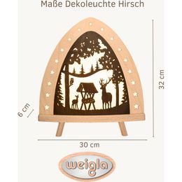 Weigla Lichterbogen &raquo;LED Hirsch, Holz Dekolampe, Winterdeko, NATUR-BRAUN, Made in Germany&laquo; 1 Stk. Erzgebirge garantiert, Weihnachtsdeko Innen, 