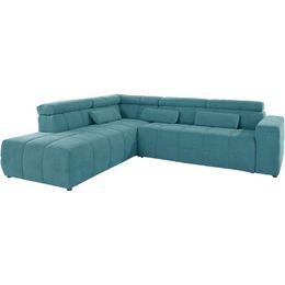 DOMO collection Ecksofa &raquo;Brandon L-Form, auch in Leder&laquo; inklusive Kopfteilverstellung, wahlweise mit Sitztiefenverstellung blau