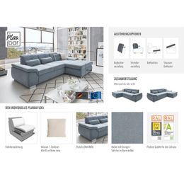 Die PlanBar Ecksofa &raquo;MP-IN16037 L-Form mit Federkern-Polsterung&laquo; mit Sitztiefenverstellung & Zierkissen lila 100% Polyester
