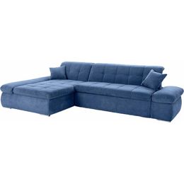 DOMO collection Ecksofa »NMoric XXL, B/T/H: 300/172/80cm, L-Form« wahlweise mit Bettfunktion und Armlehnverstellung blau