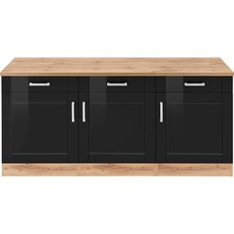 KOCHSTATION Unterschrank &raquo;KS-Tinnum&laquo; 180 cm breit, Metallgriffe, MDF Fronten, 3 Schubk&auml;sten, 3 T&uuml;ren schwarz Holzwerkstoff