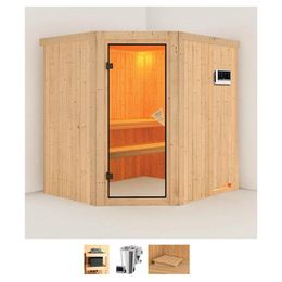 Karibu Sauna »Laila« Set, Ofen 3, 6 kW Bio-Ofen externe Strg. easy naturbelassen