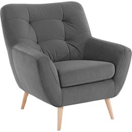 exxpo - sofa fashion Sessel &raquo;Scandi, Loungesessel mit tollem Sitzkomfort, hochwertige Polsterung&laquo; bequem, hohe Holzf&uuml;&szlig;e grau Korpus: 100% PES;Luxus-