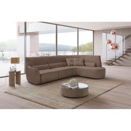 Egoitaliano Ecksofa &raquo;Puffy, extravagant & edel, Retro Designsofa, hoher Sitzkomfort, L-Form&laquo; mit Ottomane, wahlweise mit und ohne elektrischer Relaxfunktion braun