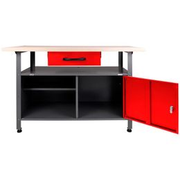 ONDIS24 Werkbank &raquo;Klaus&laquo; Set, h&ouml;henverstellbar, ca. 120 x 60 x 85 cm rot Metall