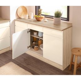 KOCHSTATION Unterschrank &raquo;KS-Virginia&laquo; 85 cm hoch, 150 cm breit, 3 Schubladen, 3 T&uuml;ren, griffloses Design beige Holzwerkstoff