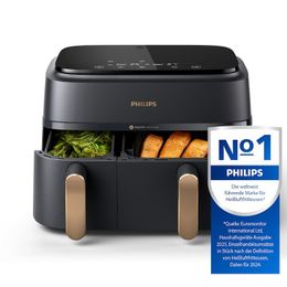 Philips Hei&szlig;luftfritteuse &raquo;Airfryer 3000 Dual Basket NA352/00, zwei K&ouml;rbe mit 9L (3L+6L)&laquo; 2750 W RapidAir Technologie und 12 Kochfunktionen; Schwarz schwarz 