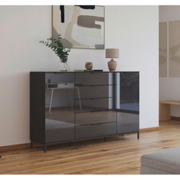 Rauch Schubkastenkommode &raquo;Kommode T&uuml;rkommode Sideboard Kombikommode FLIPP mit Glasfront&laquo; Breite 160/180 cm mit 4 Einlegeb&ouml;den, 2-trg mit 5 Schubladen 