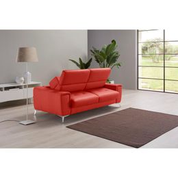 Egoitaliano Schlafsofa &raquo;Francine Designsofa, Loungesofa mit Dauerschlaffunktion, Breite 233 cm&laquo; mit Bettfunktion, Leder BULL, kirschrot, Fu&szlig;farbe chrom rot Leder 